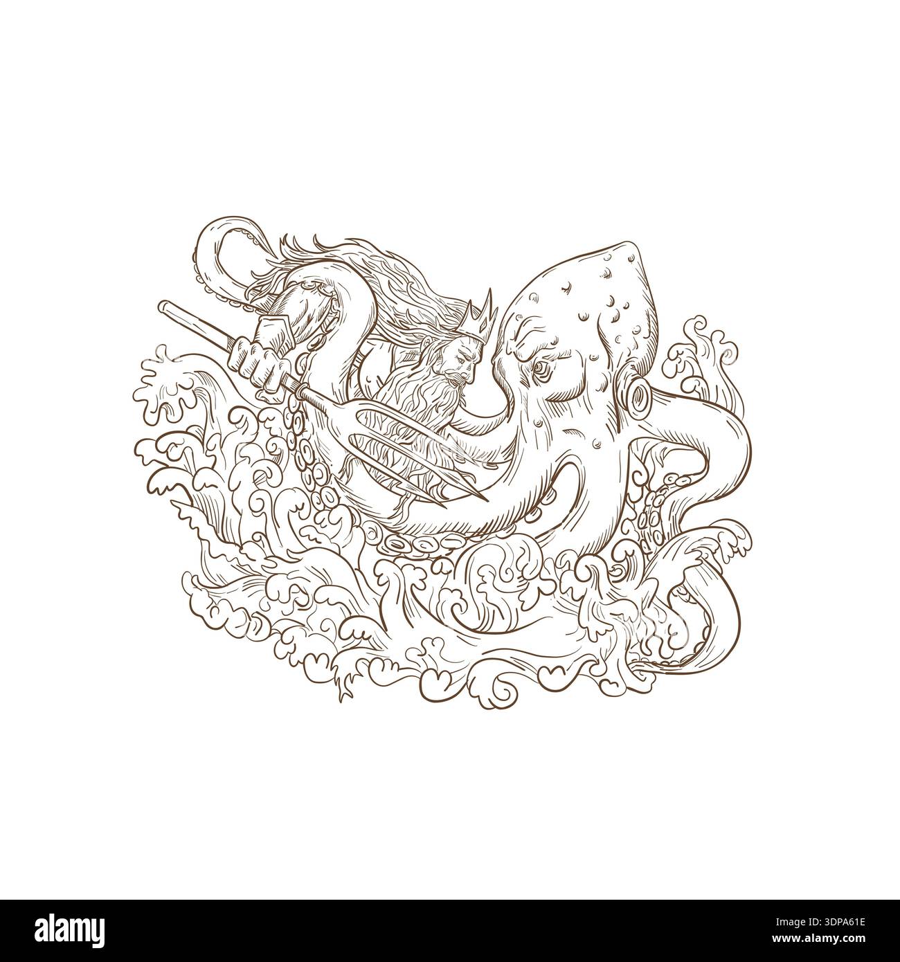Drawing sketch style illustration of Roman god Neptune or Poseidon ...