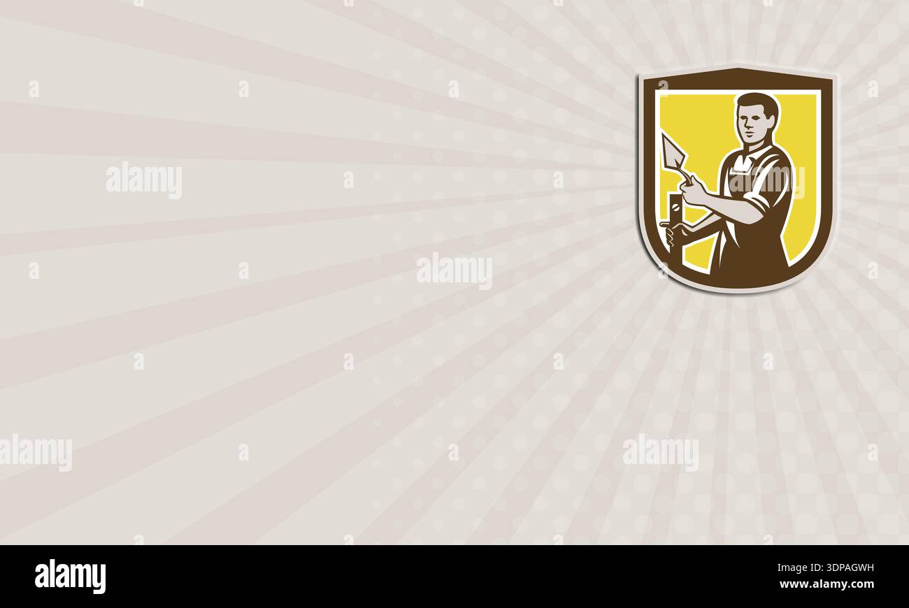 Business card showing illustration of a tiler plasterer mason masonry ...