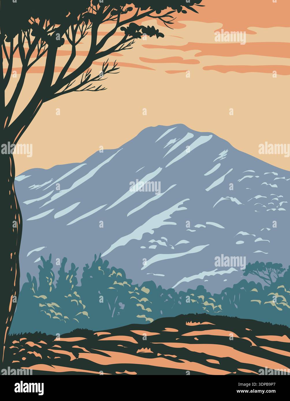 WPA poster art of the peak of Mount Tamalpais or Mount Tam located ...