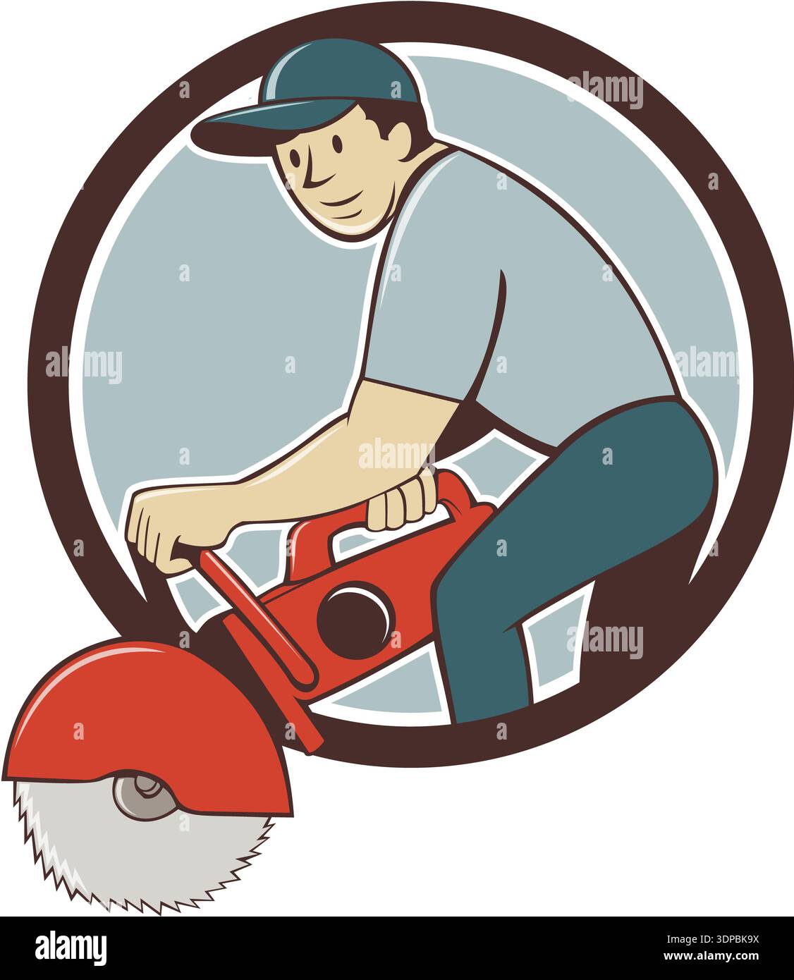 Illustration of a construction worker with concrete saw consaw cutter ...