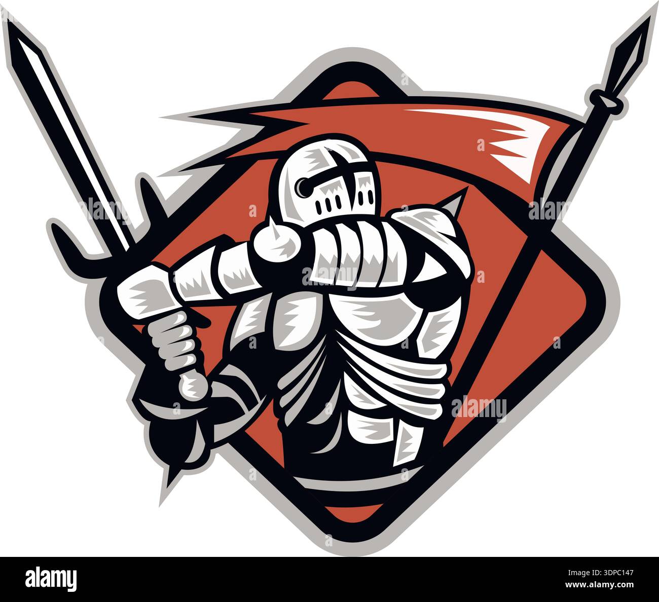 Illustration of a knight templar crusader fighting wielding sword and ...