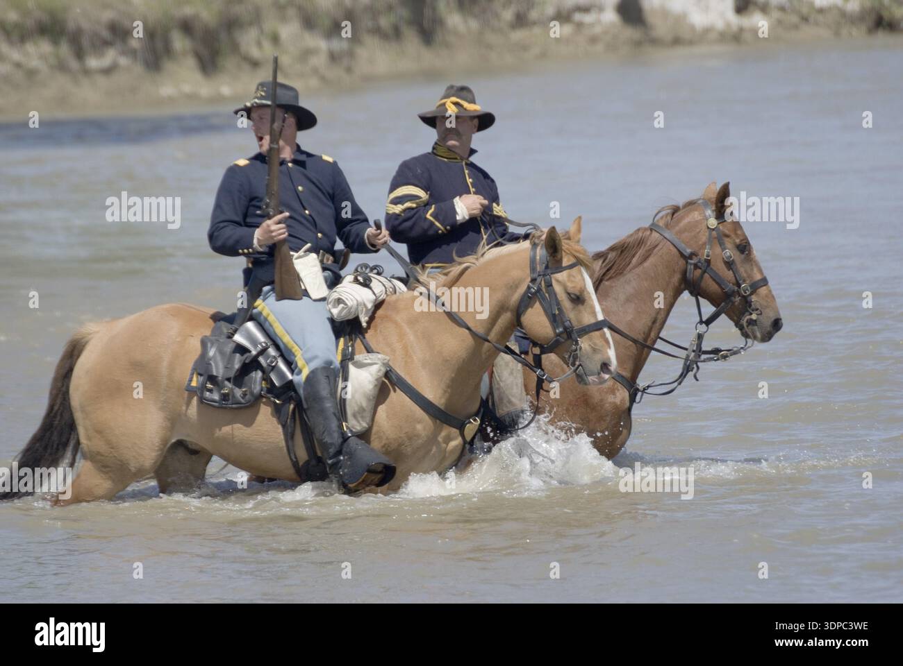 Actors portray US Army soldiers during a renecment of the Battle of ...