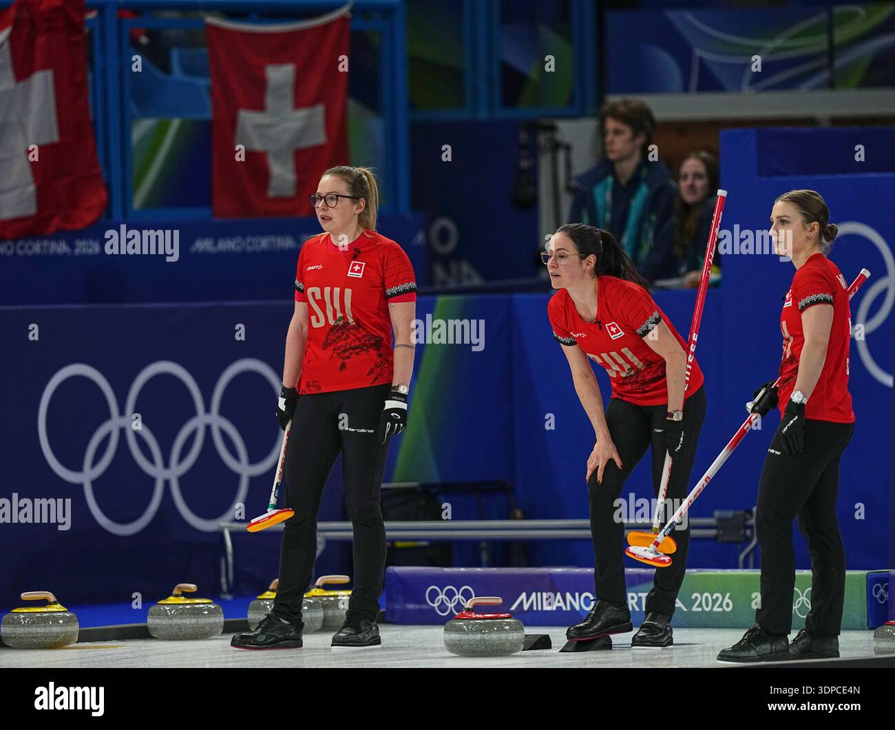 Switzerland's Alina Paetz, Carole Howald and Selina Witschonke compete ...