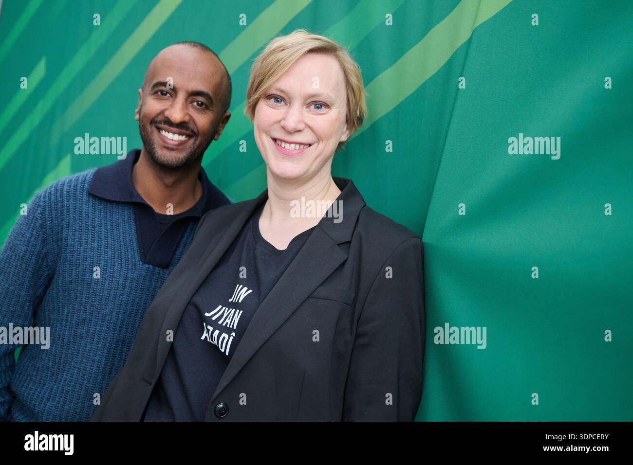 14 February 2026, Berlin: Berlin Green Party state chairpersons Nina ...