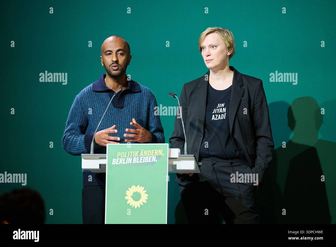 Berlin, Germany. 14th Feb, 2026. Berlin Green Party state chairpersons ...