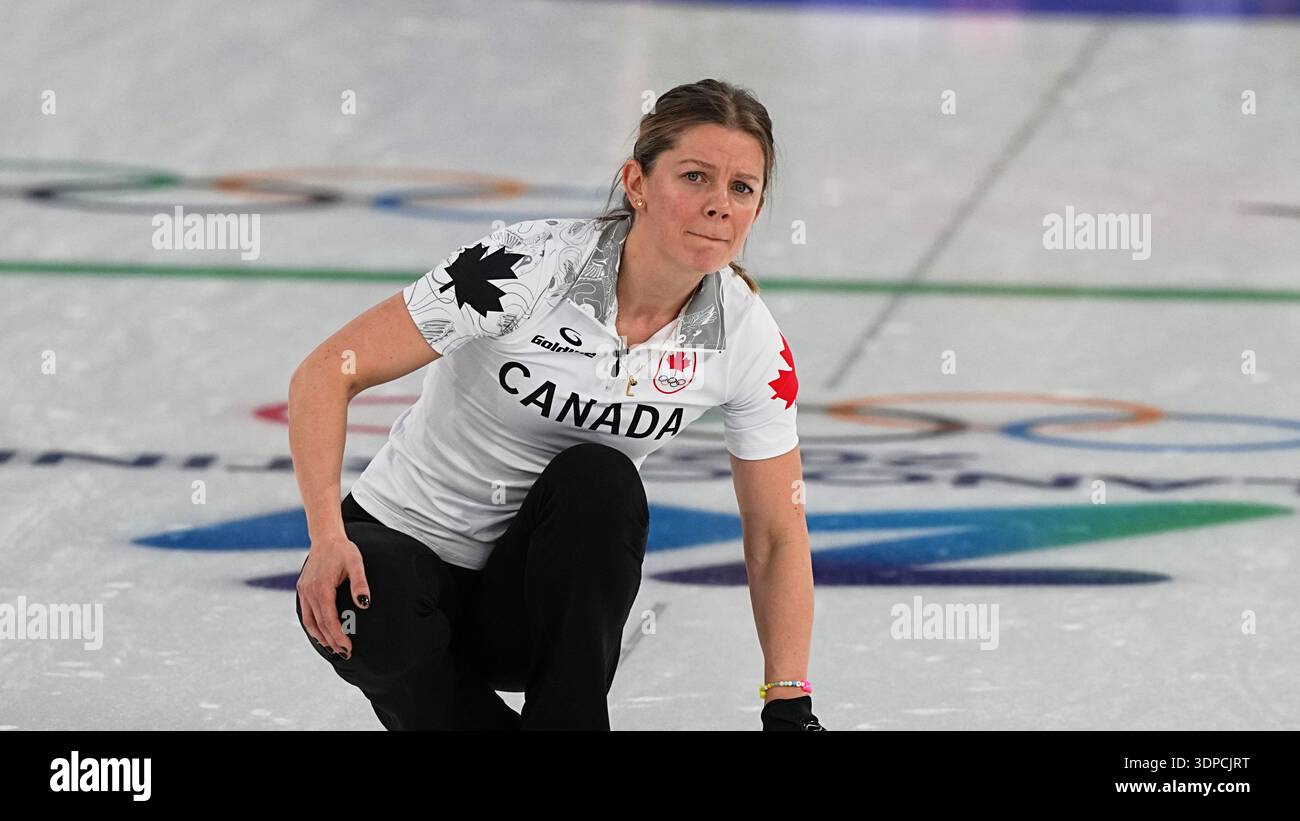 Canada's Sarah Wilkes in action during the women's curling round robin ...