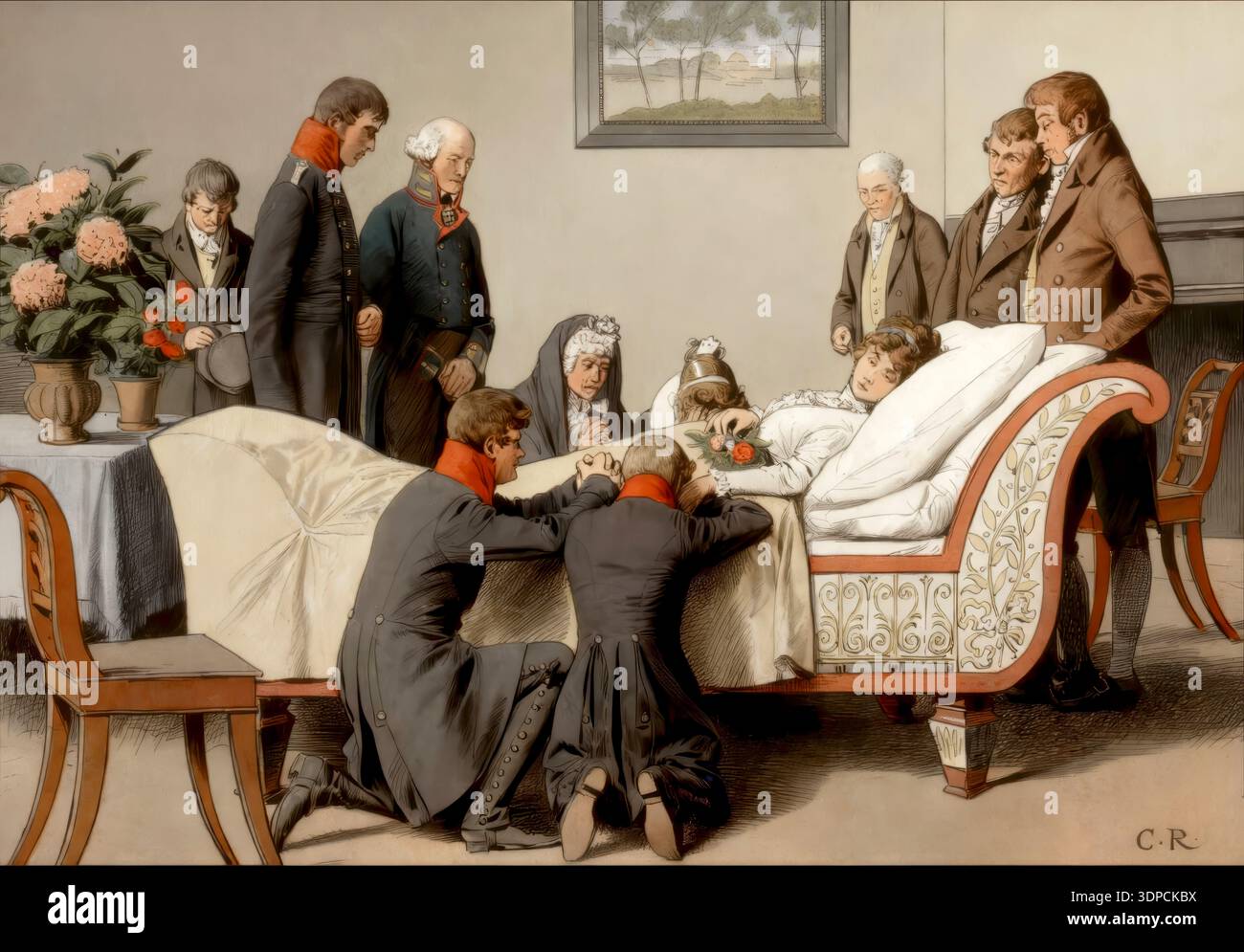The king and his two eldest sons at the deathbed of the Queen in ...