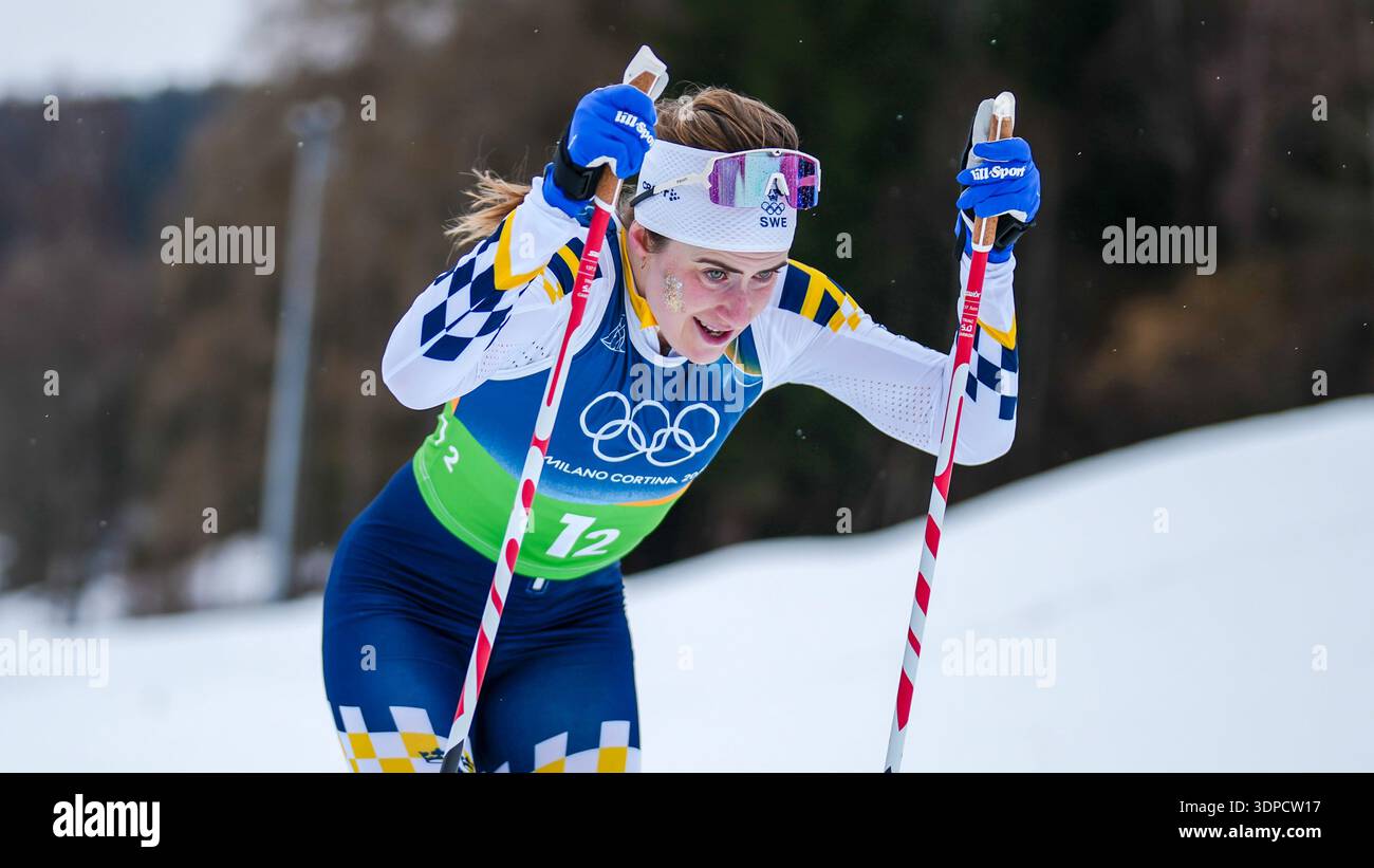 Ebba Andersson, of Sweden, competes in the cross country skiing women's ...