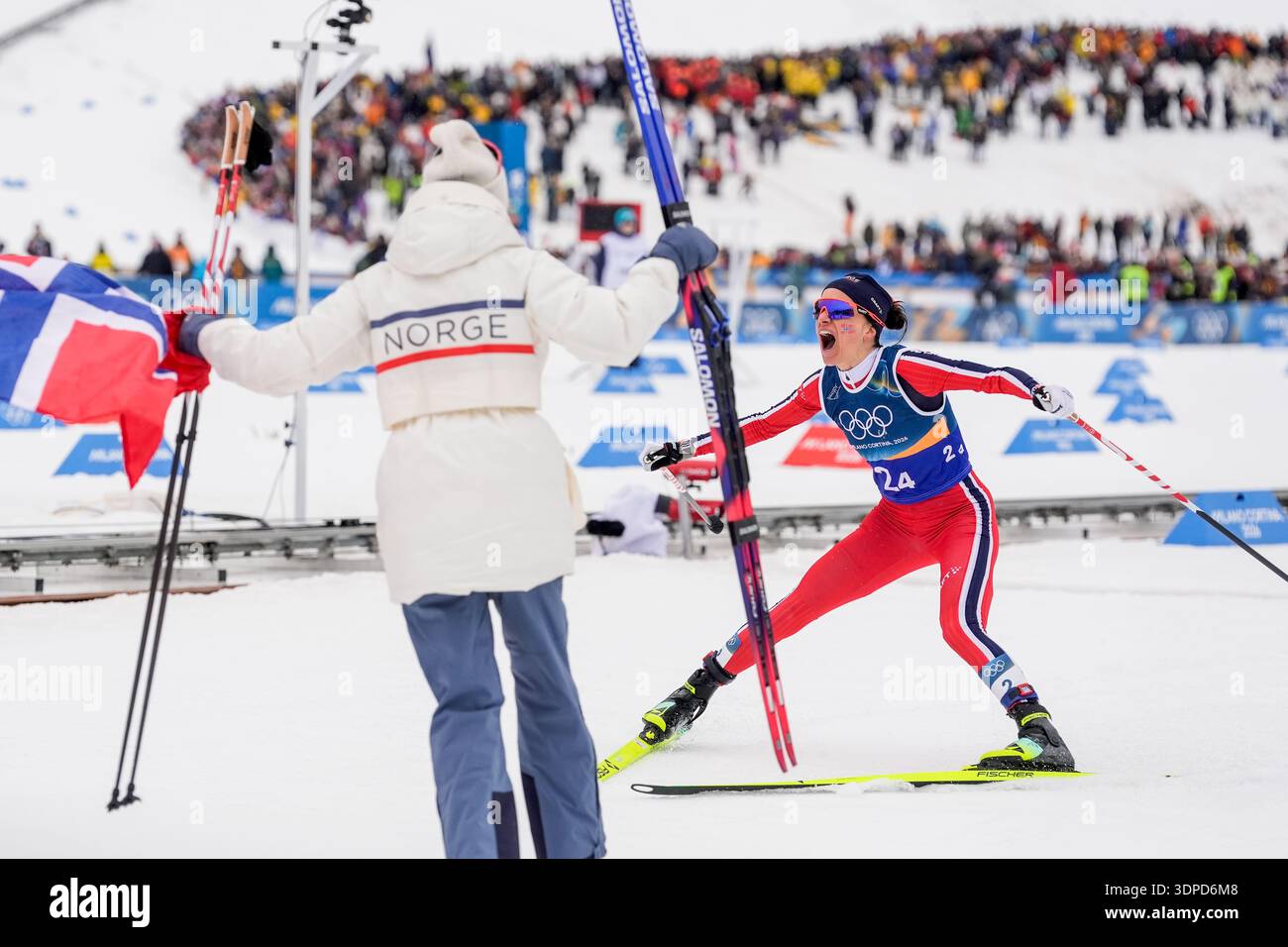 Val di Fiemme, Italy 20260214. Heidi Weng from Norway cheers during the ...