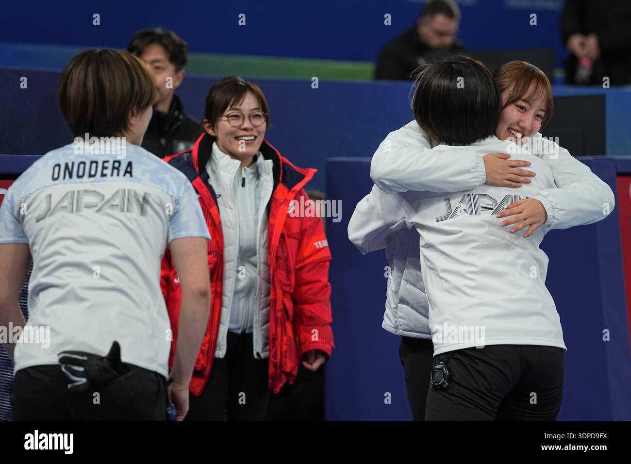 Japan's Mina Kobayashi, Sayaka Yoshimura, Anna Ohmiya and coach Ayumi ...
