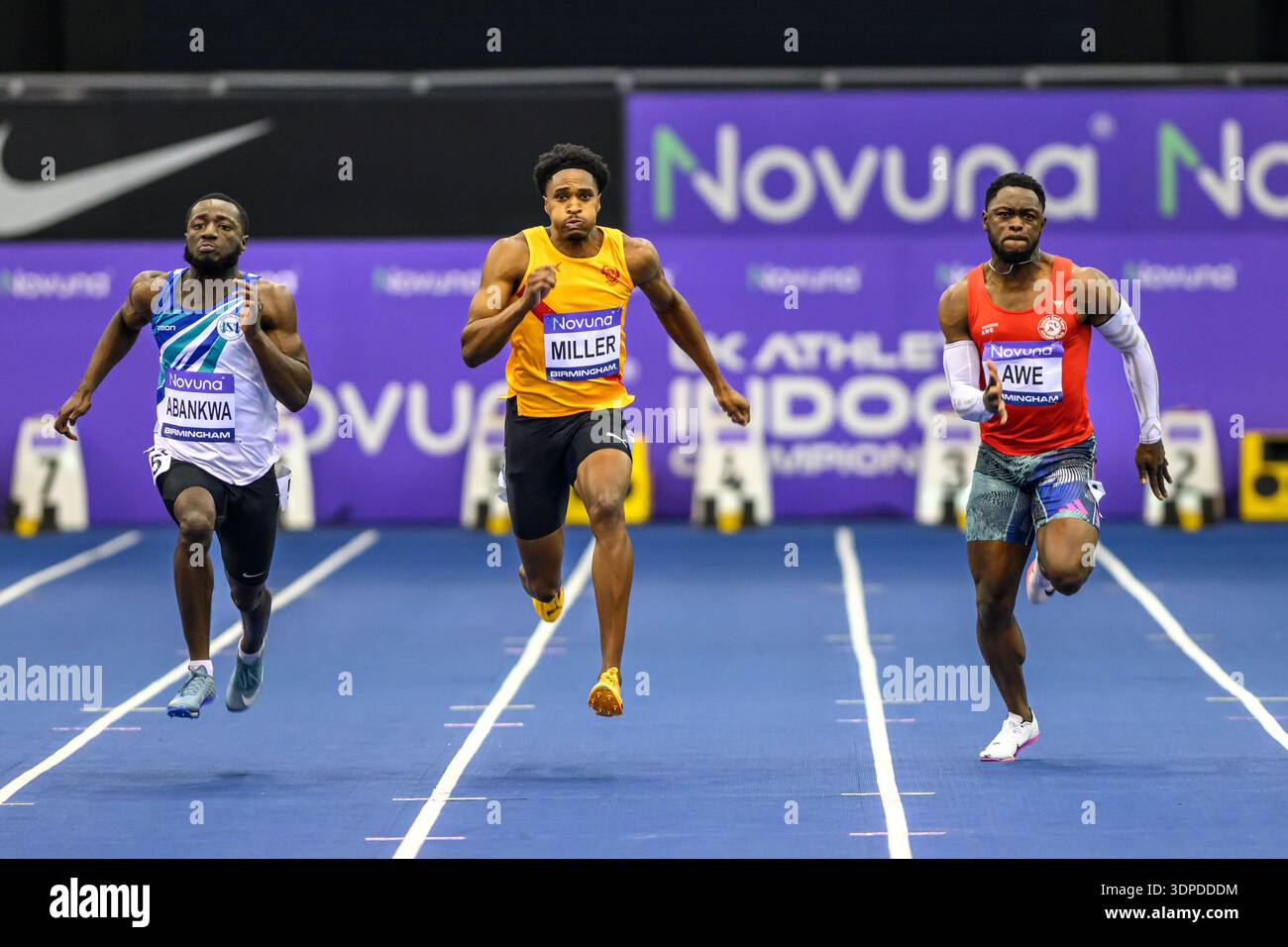 ABANKWA (Mens 60m), MILLER (Mens 60m) and AWE (Mens 60m) during the ...