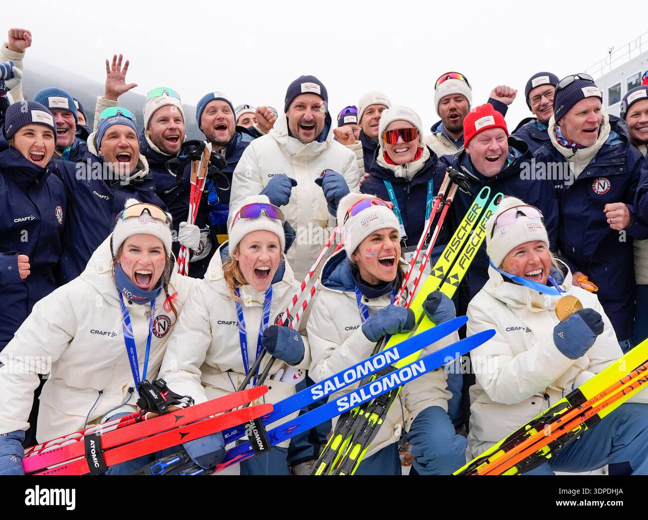 Val di Fiemme, Italy 20260214. Crown Prince Haakon with gold medalists ...