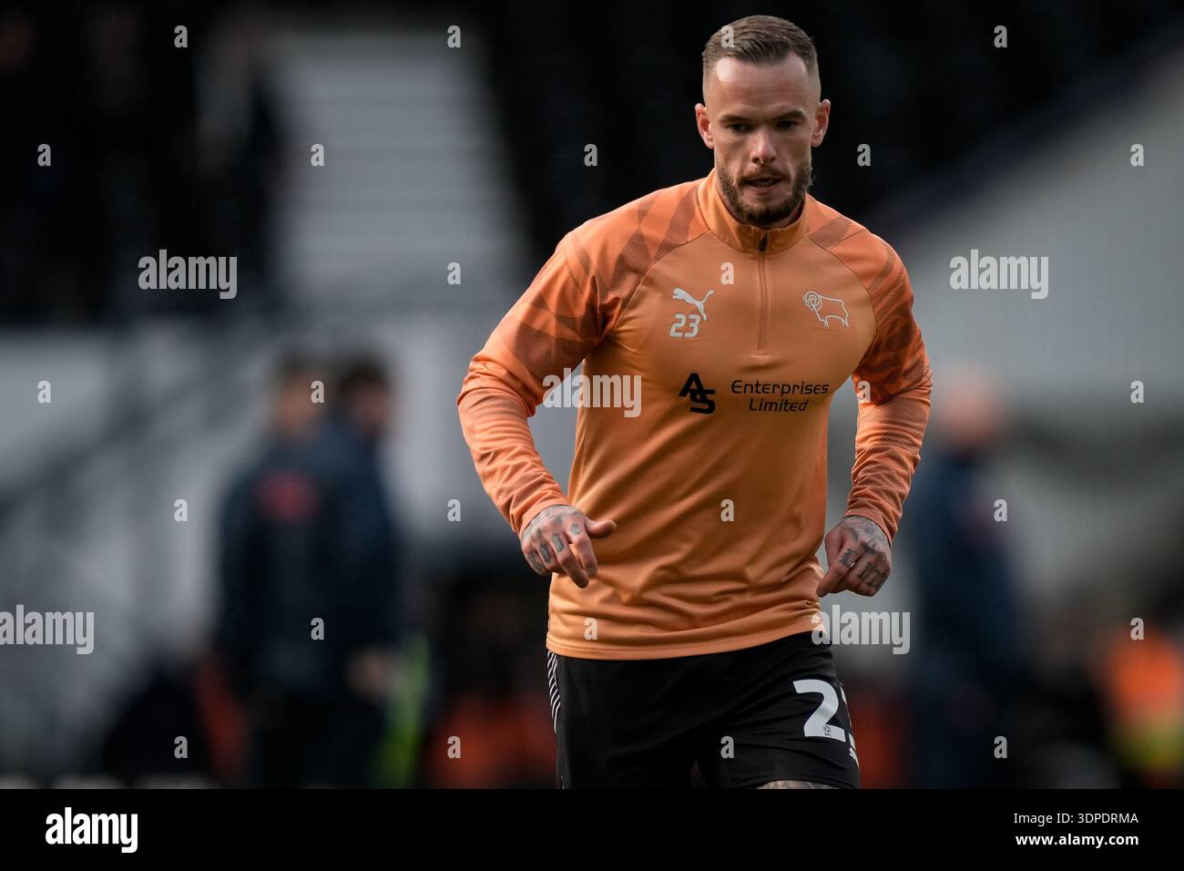 Joe Ward of Derby County in the pregame warmup session during the Sky ...