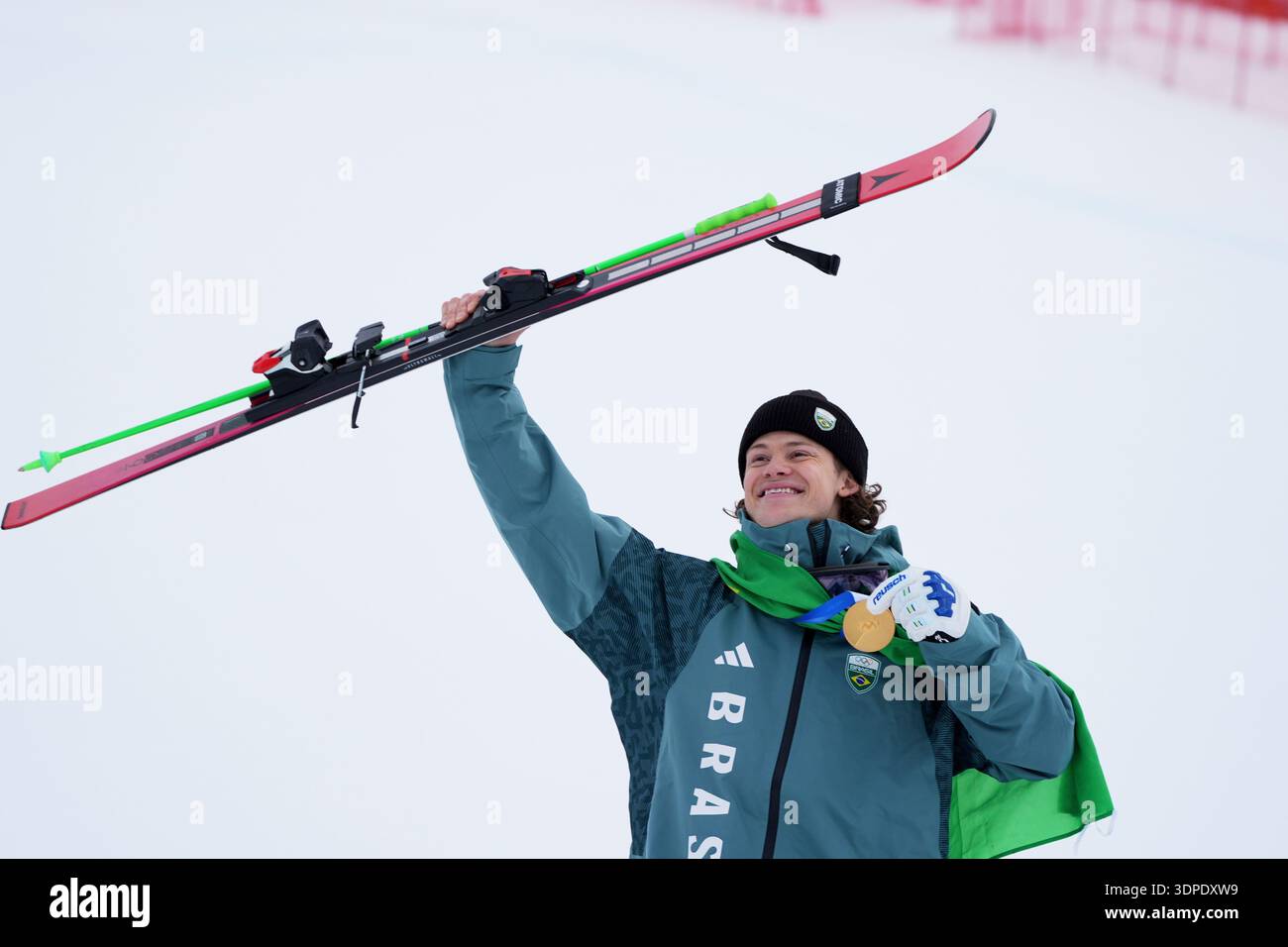 Brazil's Lucas Pinheiro Braathen celebrates winning the gold medal in ...