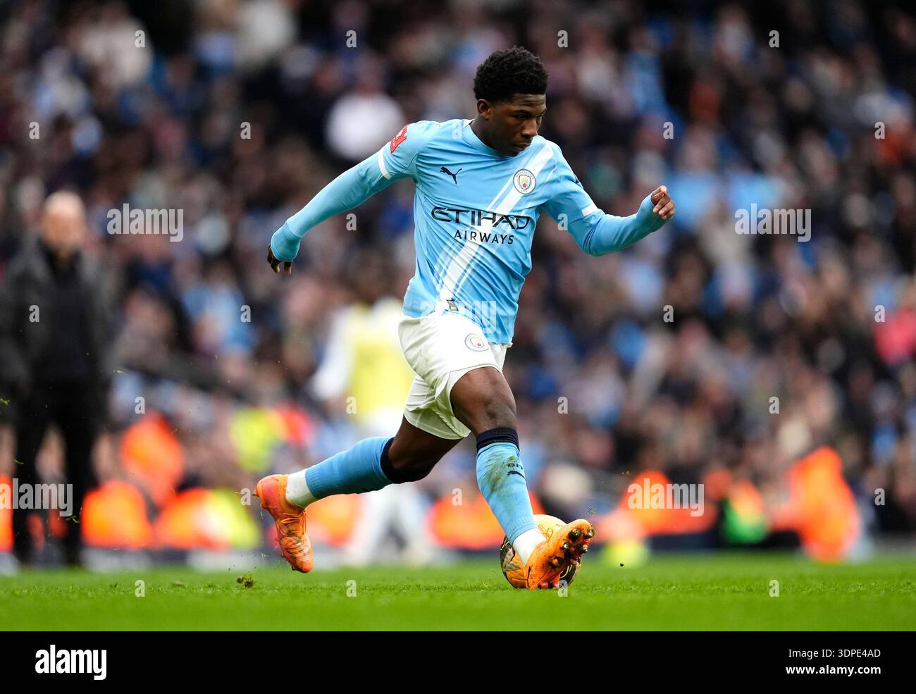 Manchester City's Ryan McAidoo in action during the Emirates FA Cup ...