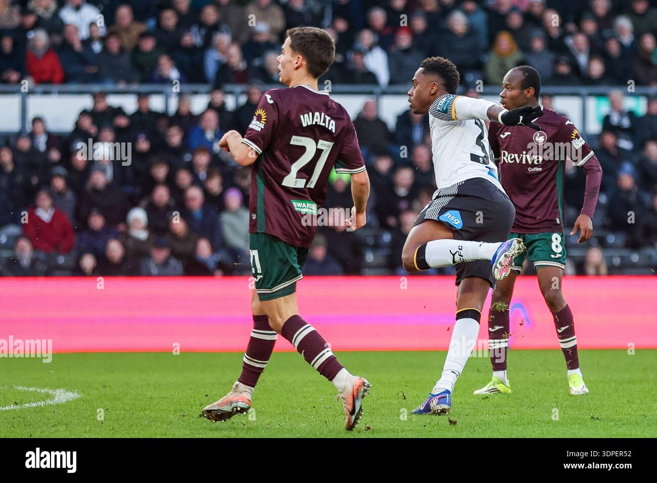 34, Jaydon Banel of Derby County attempts a shot during the Sky Bet ...