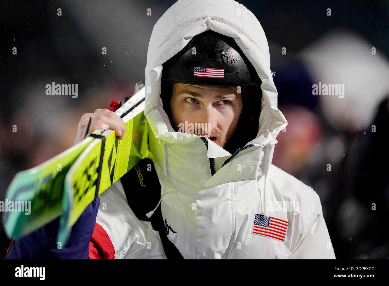 Kevin Bickner, of the United States, walks away after his trial jump of ...
