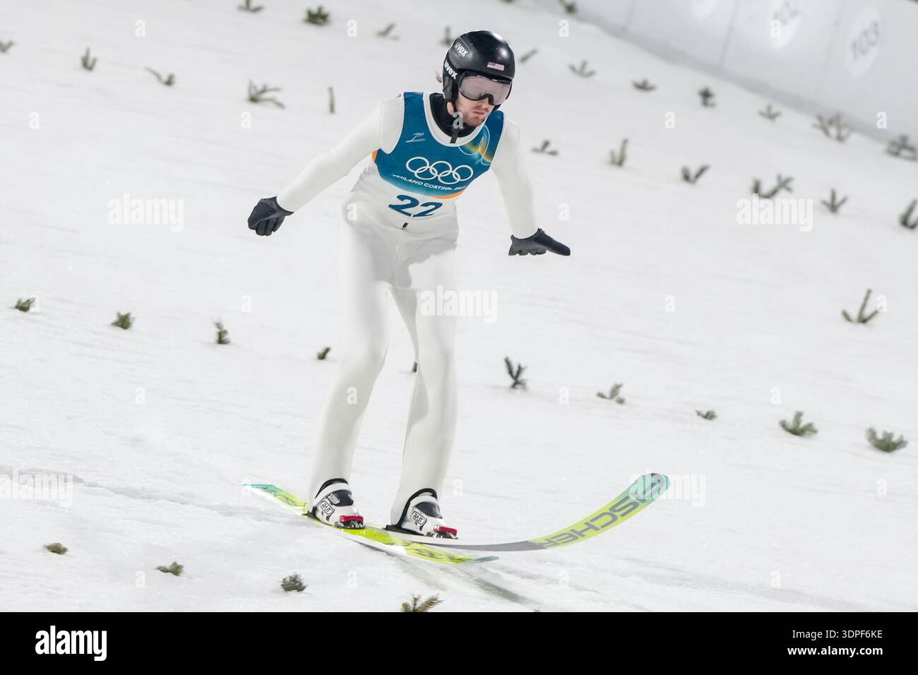 Kevin Bickner, of the United States, lands his first round jump during ...