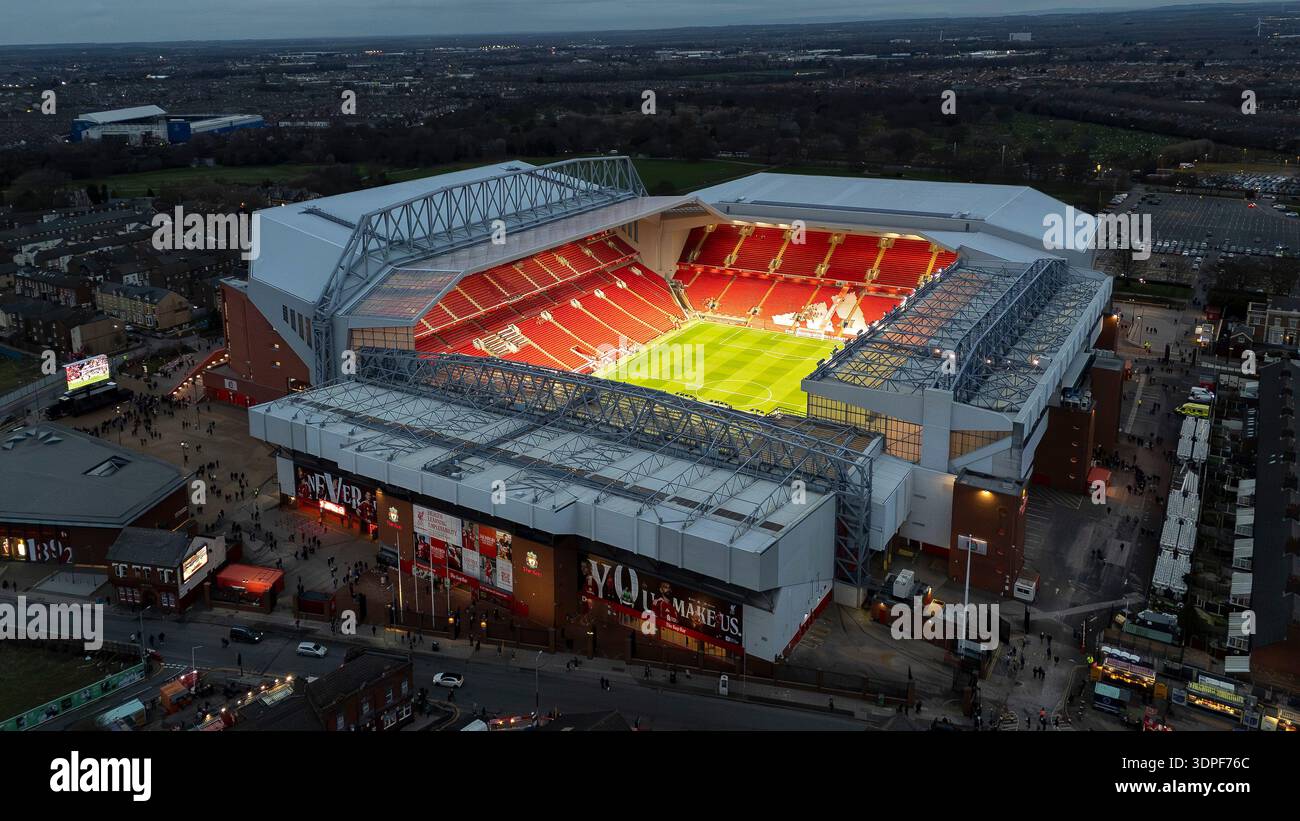 General aerial stadium view outside Anfield before the Liverpool v ...
