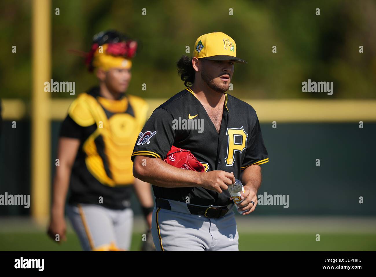 Pittsburgh Pirates' Jared Jones walks the field during spring training ...