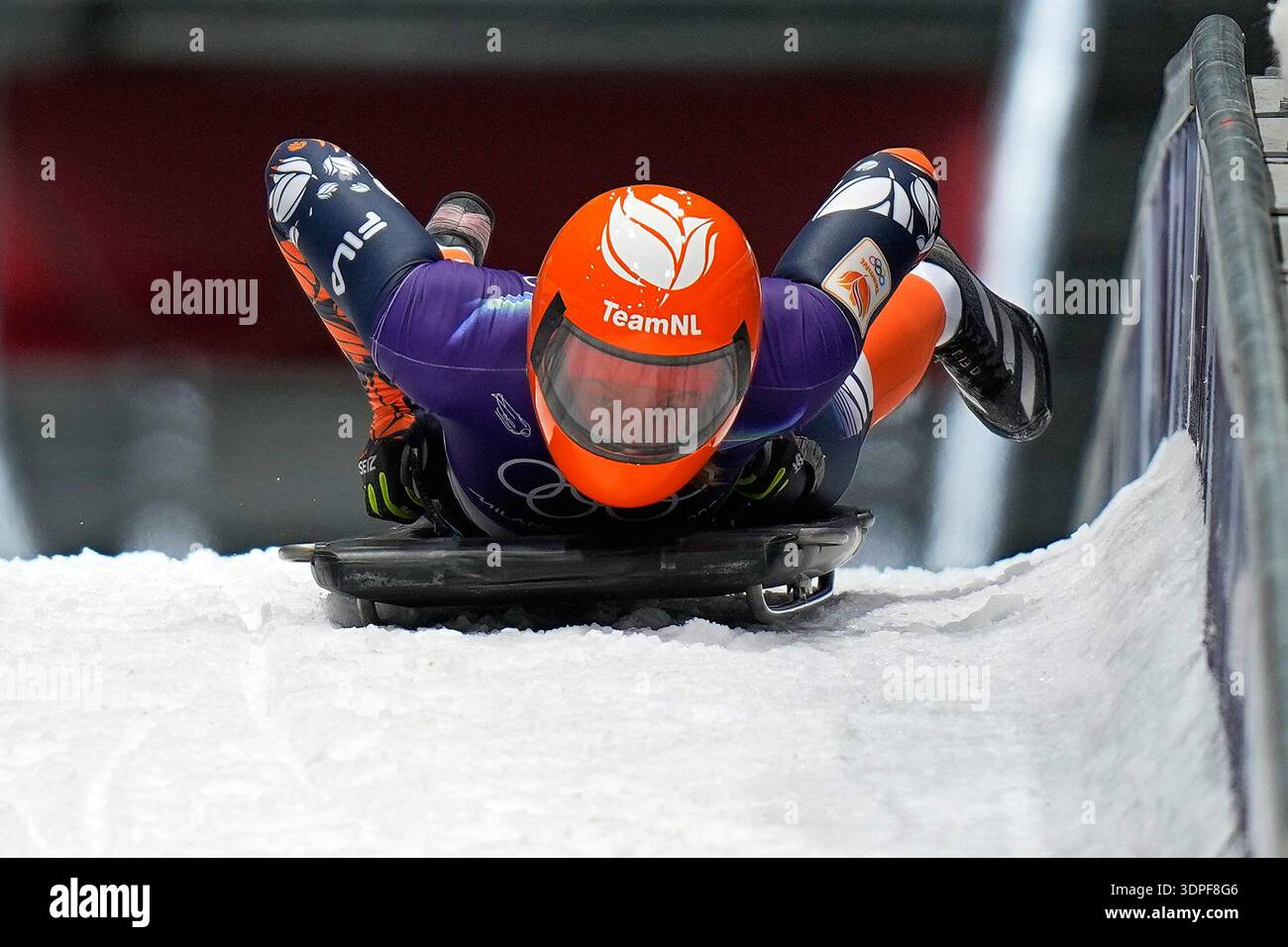 Netherlands' Kimberley Bos arrives at the finish during a women's ...