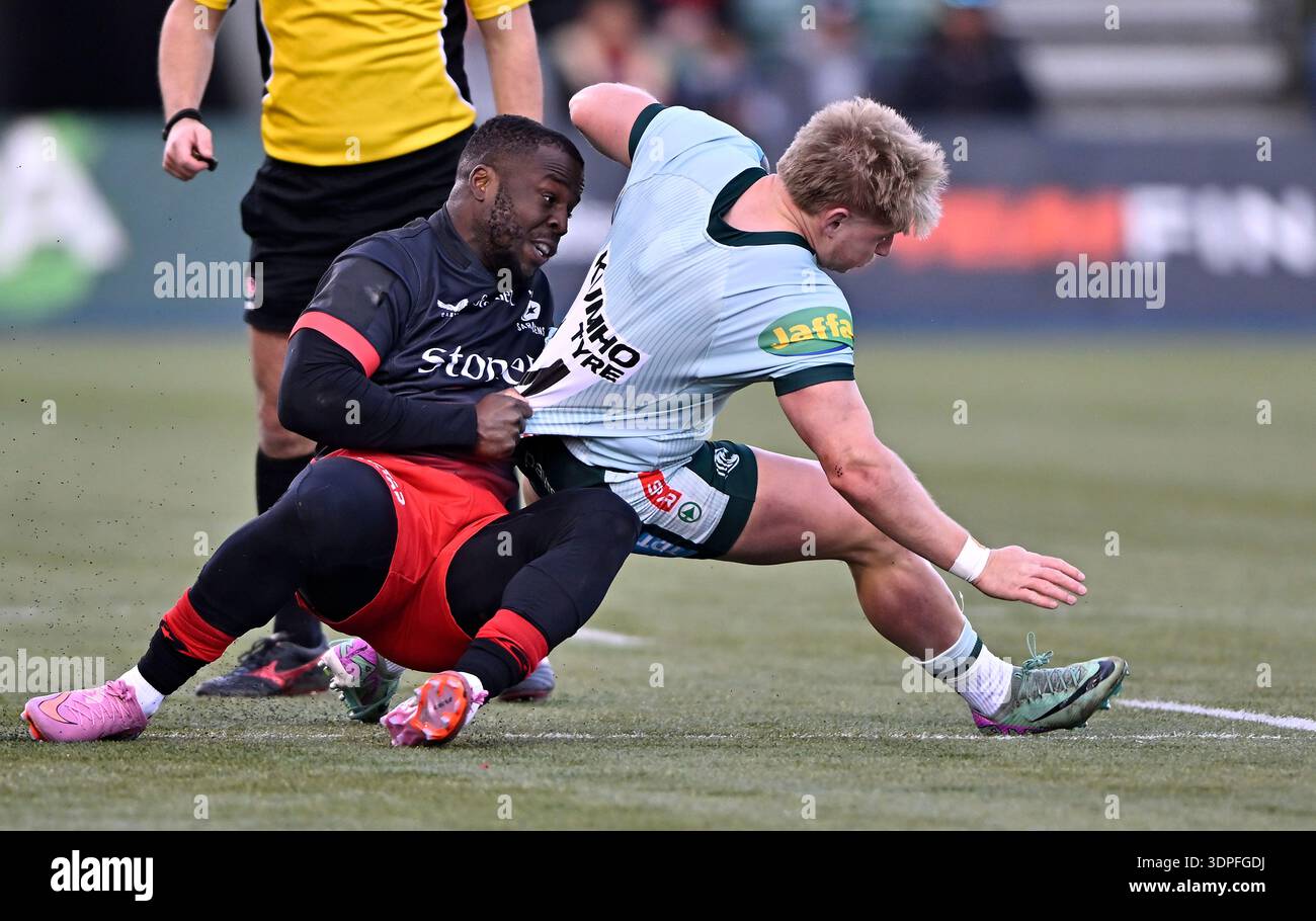 Barnet. United Kingdom. 14 February 2026. Prem Rugby Cup. Saracens V ...