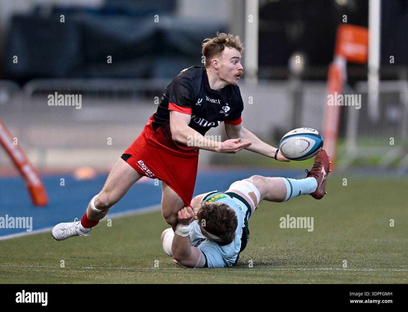 Barnet. United Kingdom. 14 February 2026. Prem Rugby Cup. Saracens V ...