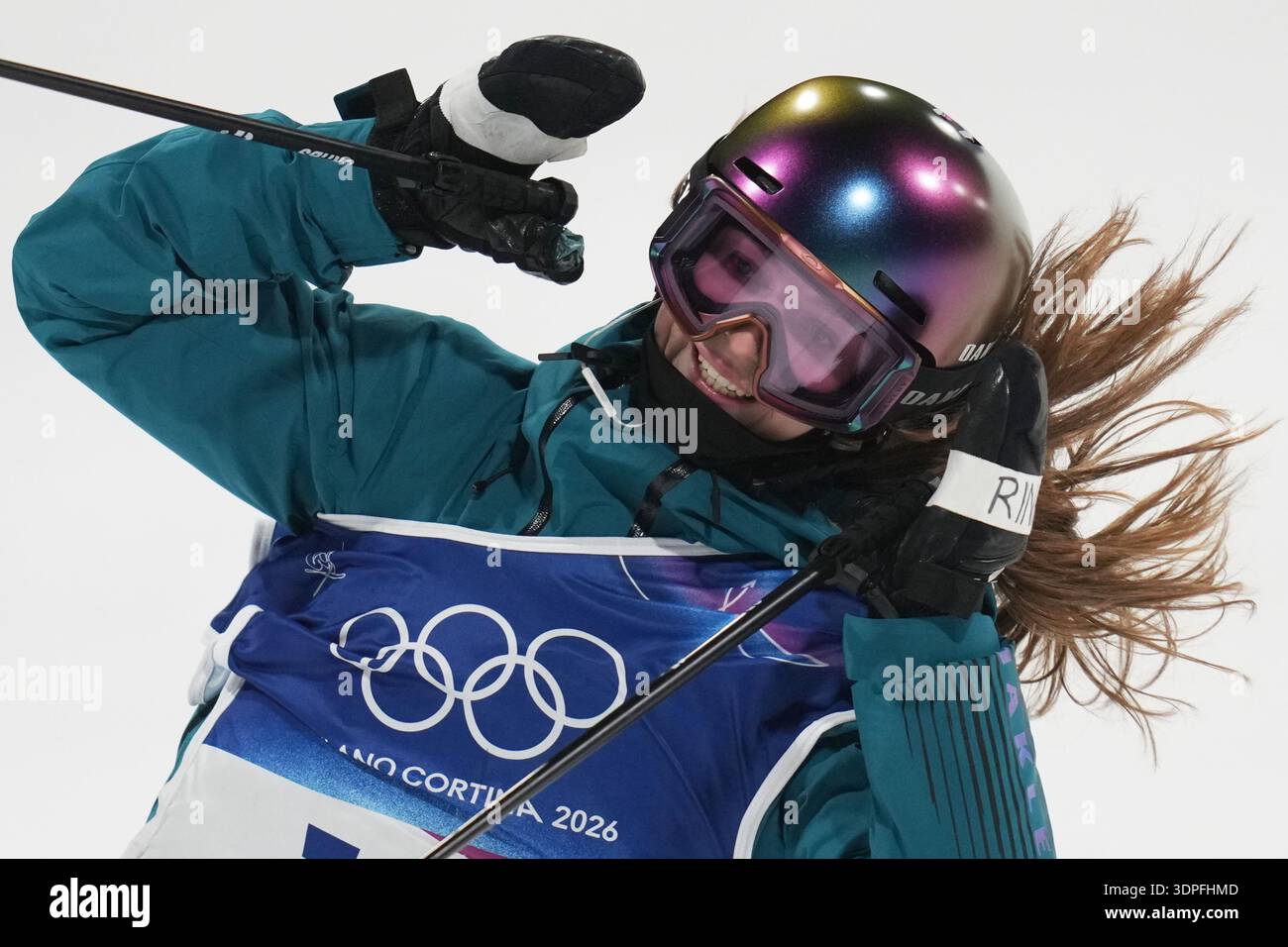 Switzerland's Anouk Andraska celebrates her run as she competes in the ...