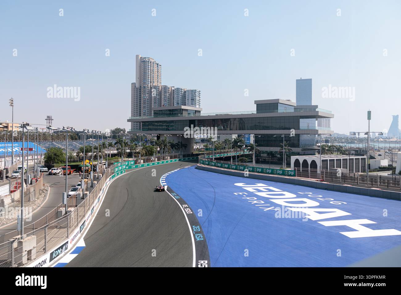 Jeddah, SaudiArabia. 13th January 2026. A car speeds under the Royal ...