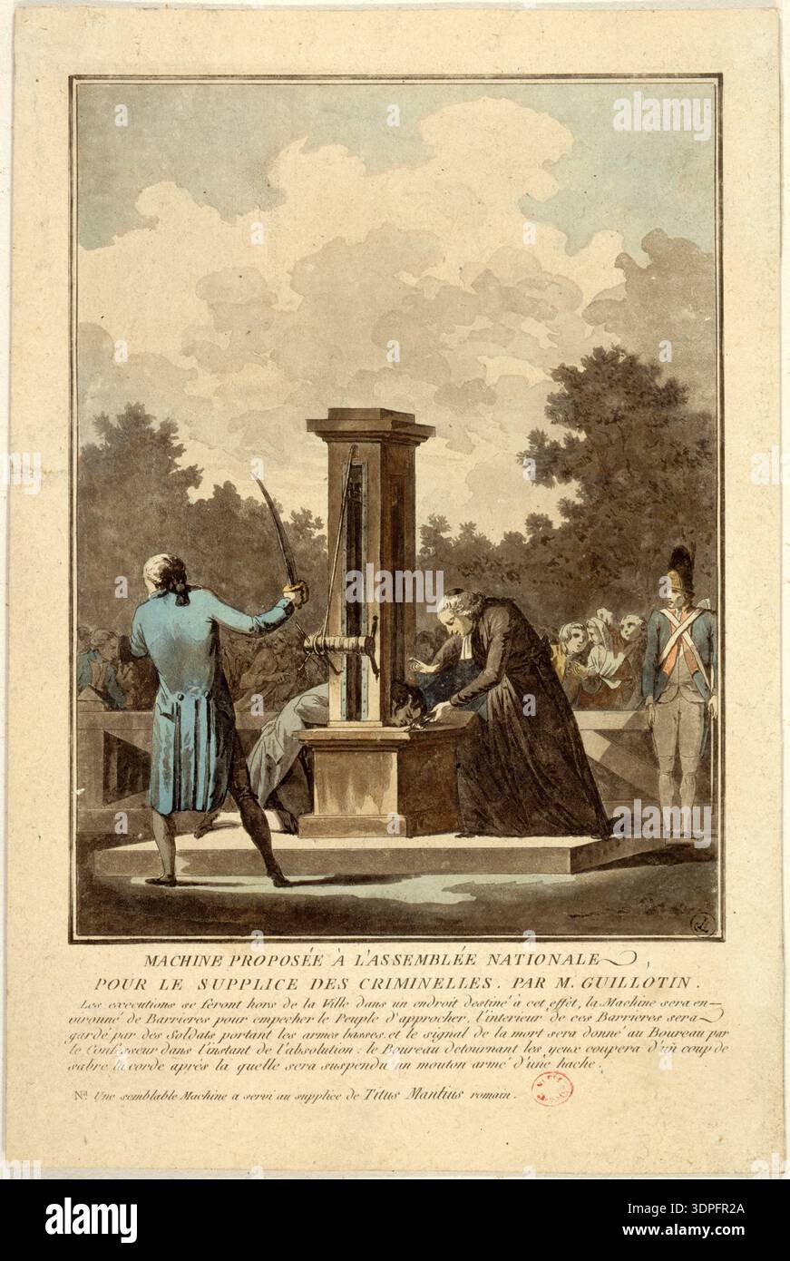 Engraving of the guillotine approved by the National Assembly during ...