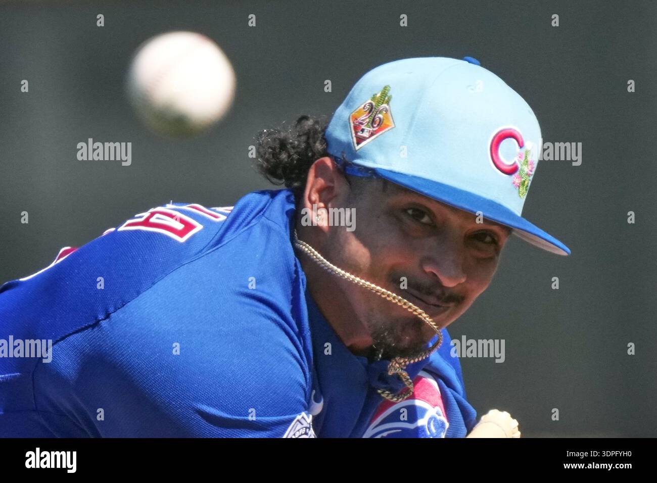 Chicago Cub's Daniel Palencia throws during a spring training baseball ...