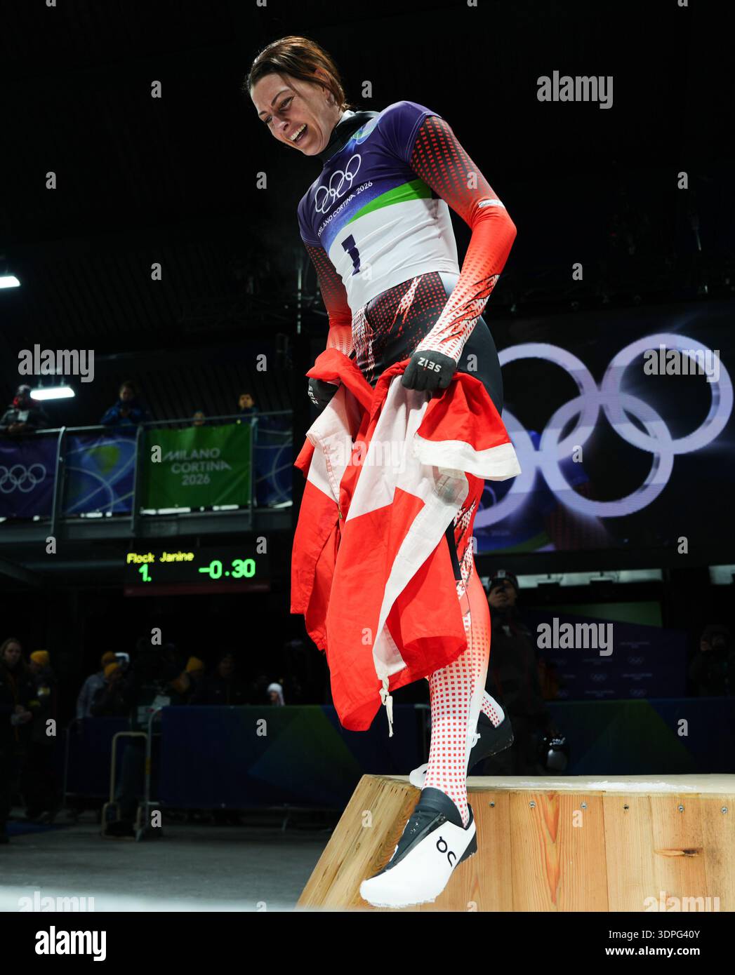 Austria's Janine Flock celebrates winning the gold medal following heat ...