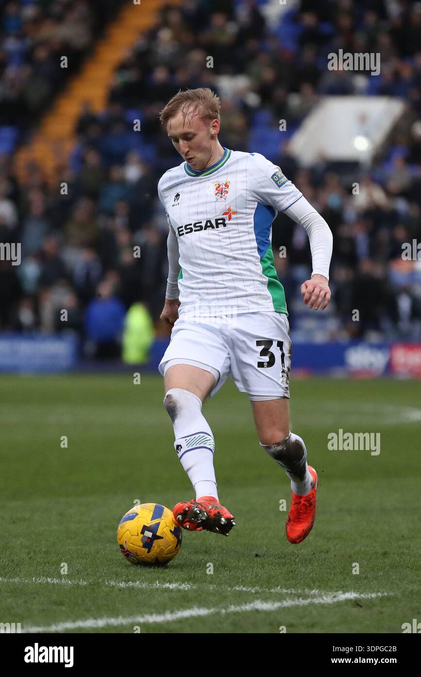 Birkenhead, UK, 14th February, 2026. Max Dickov of Tranmere Rovers runs ...