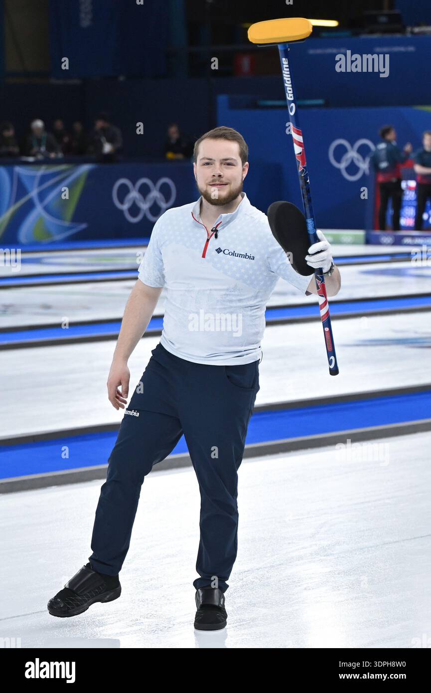 Curler Luc Violette of Team USA reacts as they defeat Team Germany in ...