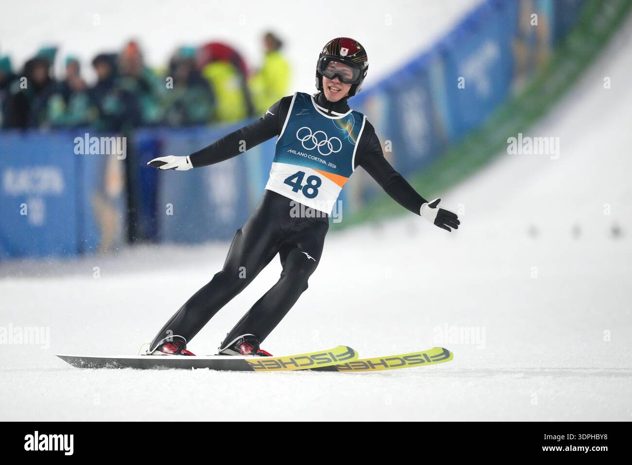 (260215) -- PREDAZZO, Feb. 15, 2026 (Xinhua) -- Nikaido Ren of Japan ...