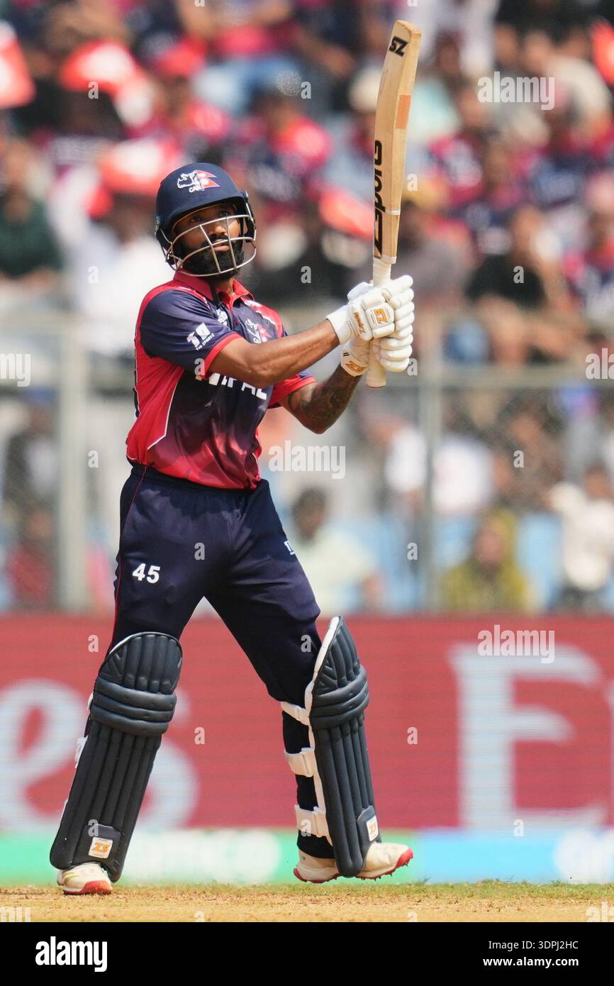Nepal's Dipendra Singh Airee hits a six during the T20 World Cup ...