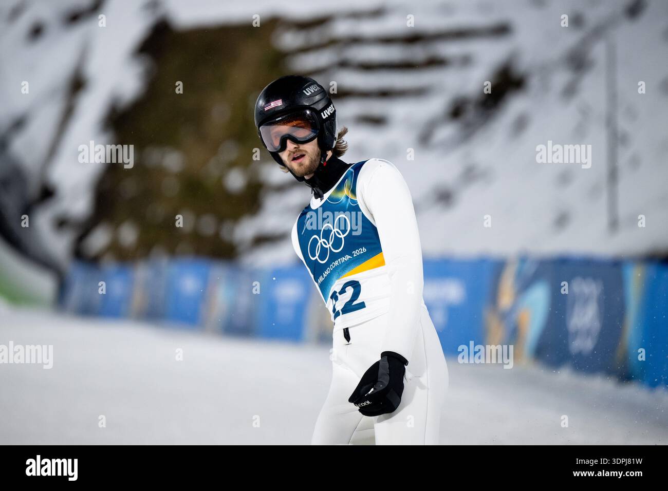 BICKNER Kevin (USA) im Ziel, ITA, Olympische Spiele Milano Cortina 2026 ...