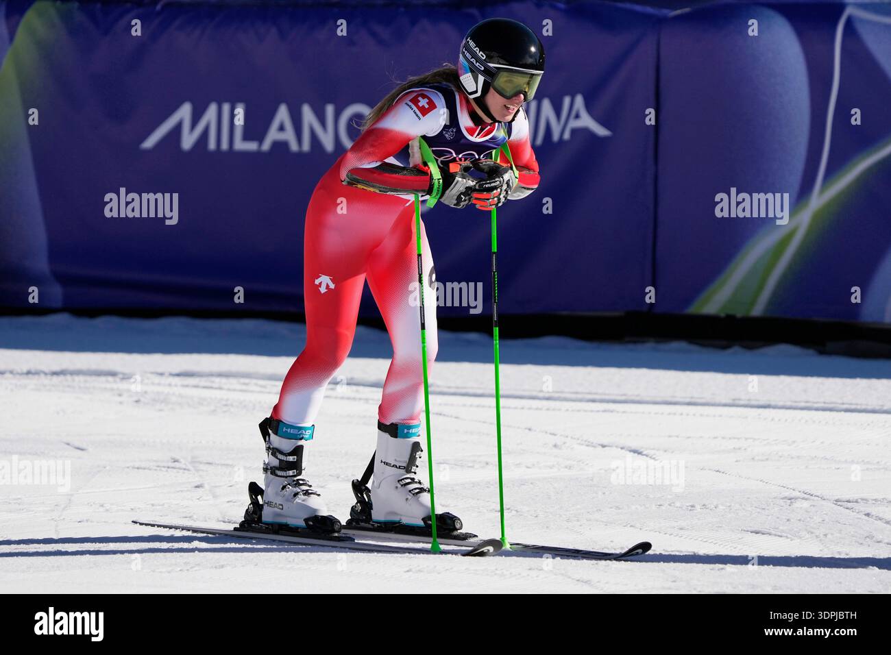 Switzerland's Camille Rast at the finish area of an alpine ski, women's ...