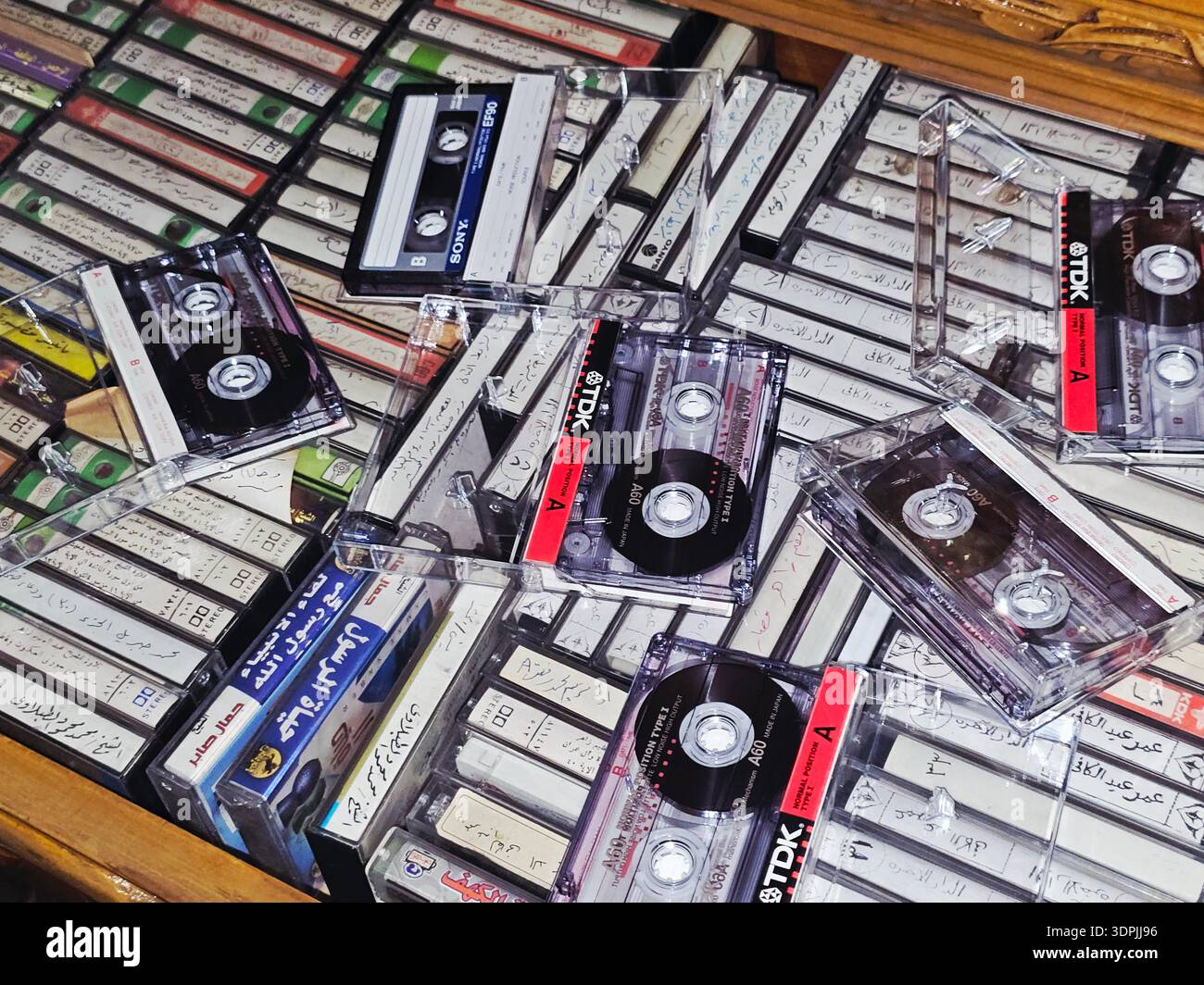 Cairo, Egypt, January 12 2026: collection of vintage audio cassette ...