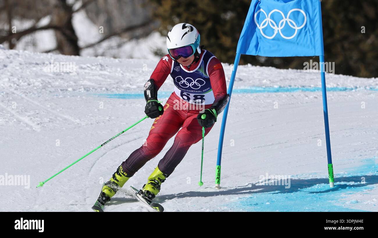 China's Zhang Yuying speeds down the course, during an alpine ski ...