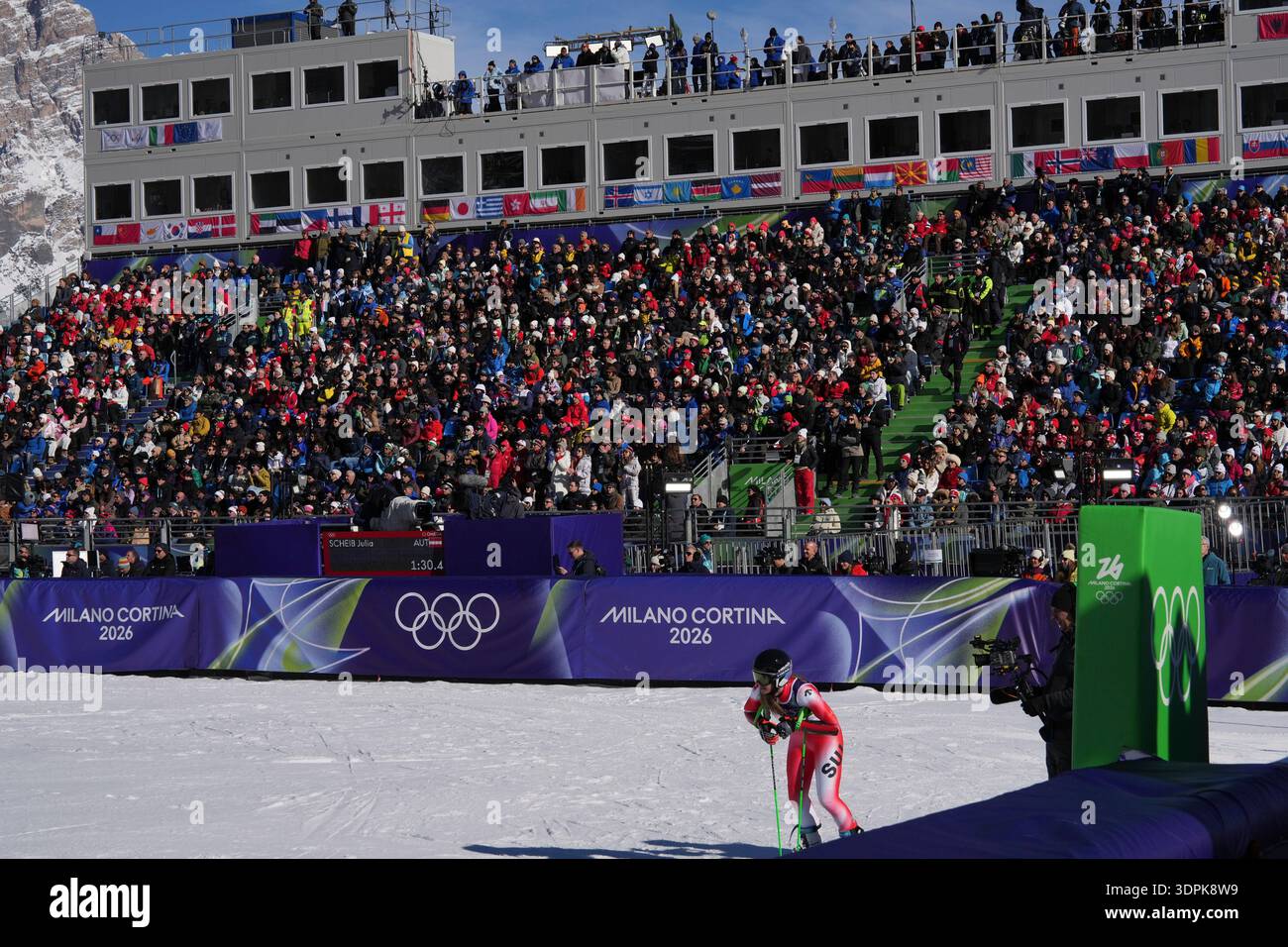 Switzerland's Camille Rast at the finish area of an alpine ski, women's ...