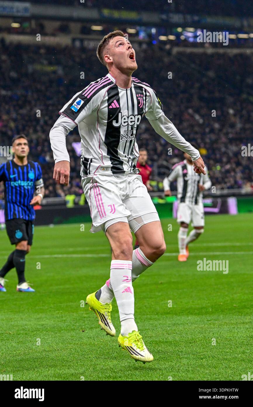 Milano, Italy. 14th, February 2026. Emil Holm of Juventus seen during ...