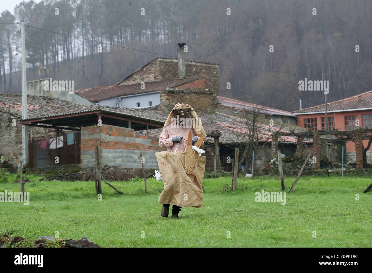 Several people in costume during the celebration of Entroido Sunday, 15 ...