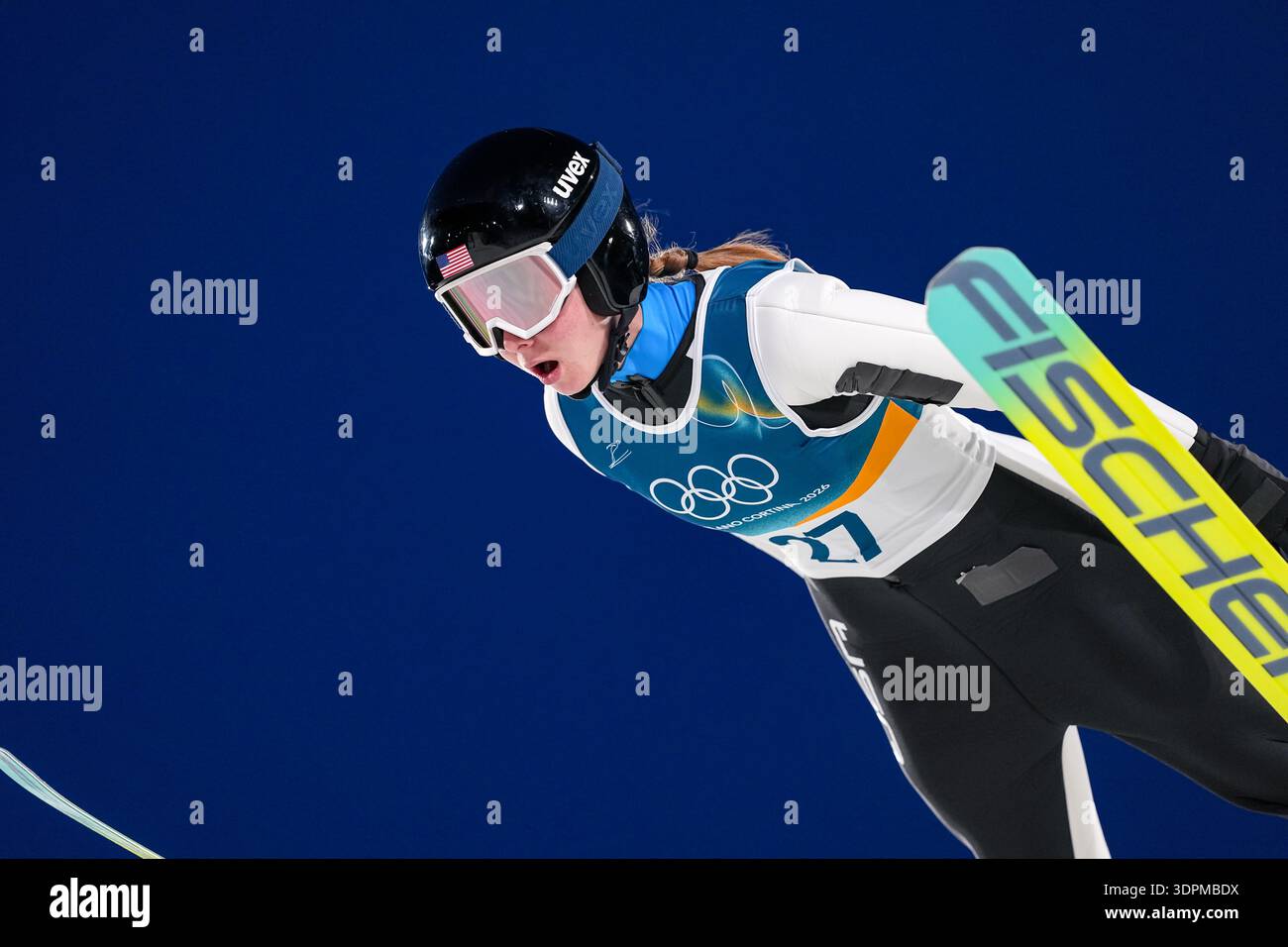 Annika Belshaw, of the United States, soars through the air during her ...