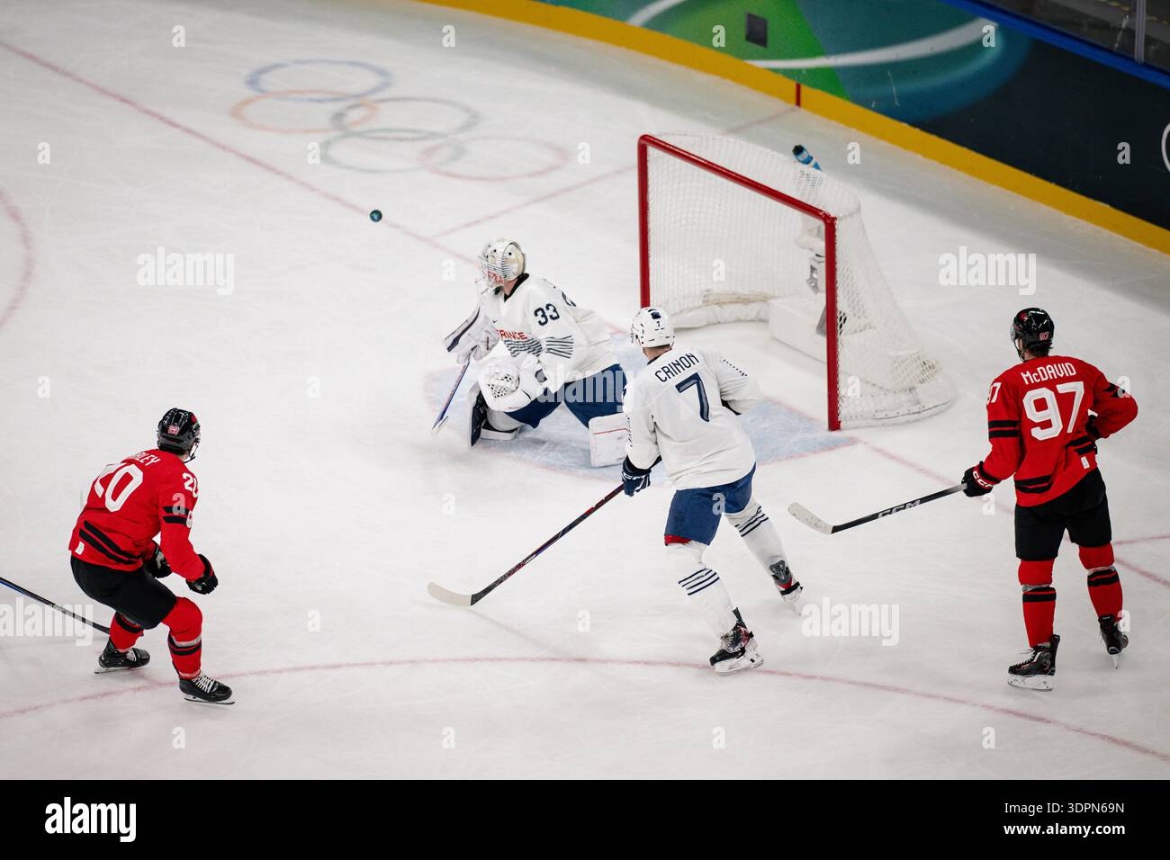 Pierre Crinon (France, 7) in action during the Menss ice hockey group ...