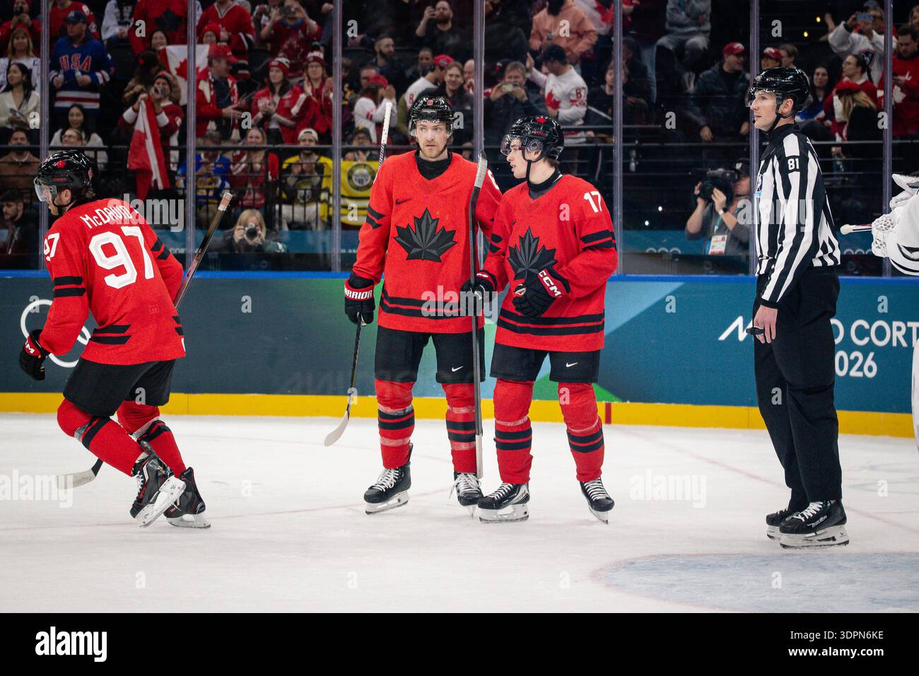 Goal celebration in action during the Menss ice hockey group stage game ...
