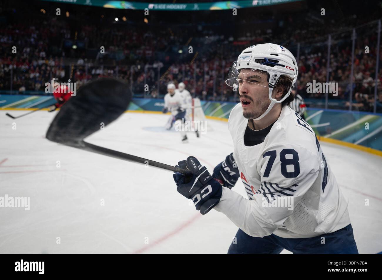 Dylan Fabre (France, 78) in action during the Menss ice hockey group ...