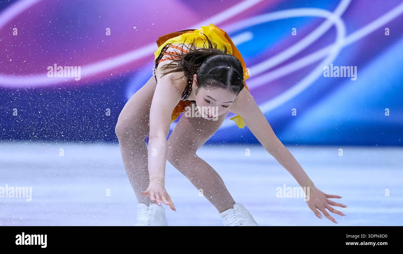 Yuna Nagaoka falls while competing with her partner Sumitada Moriguchi ...