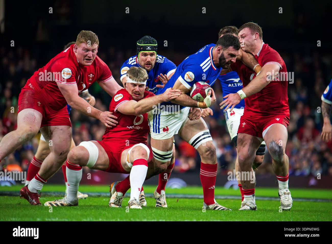 Cardiff, UK, 15th February 2026 France second row Charles Ollivan (with ...