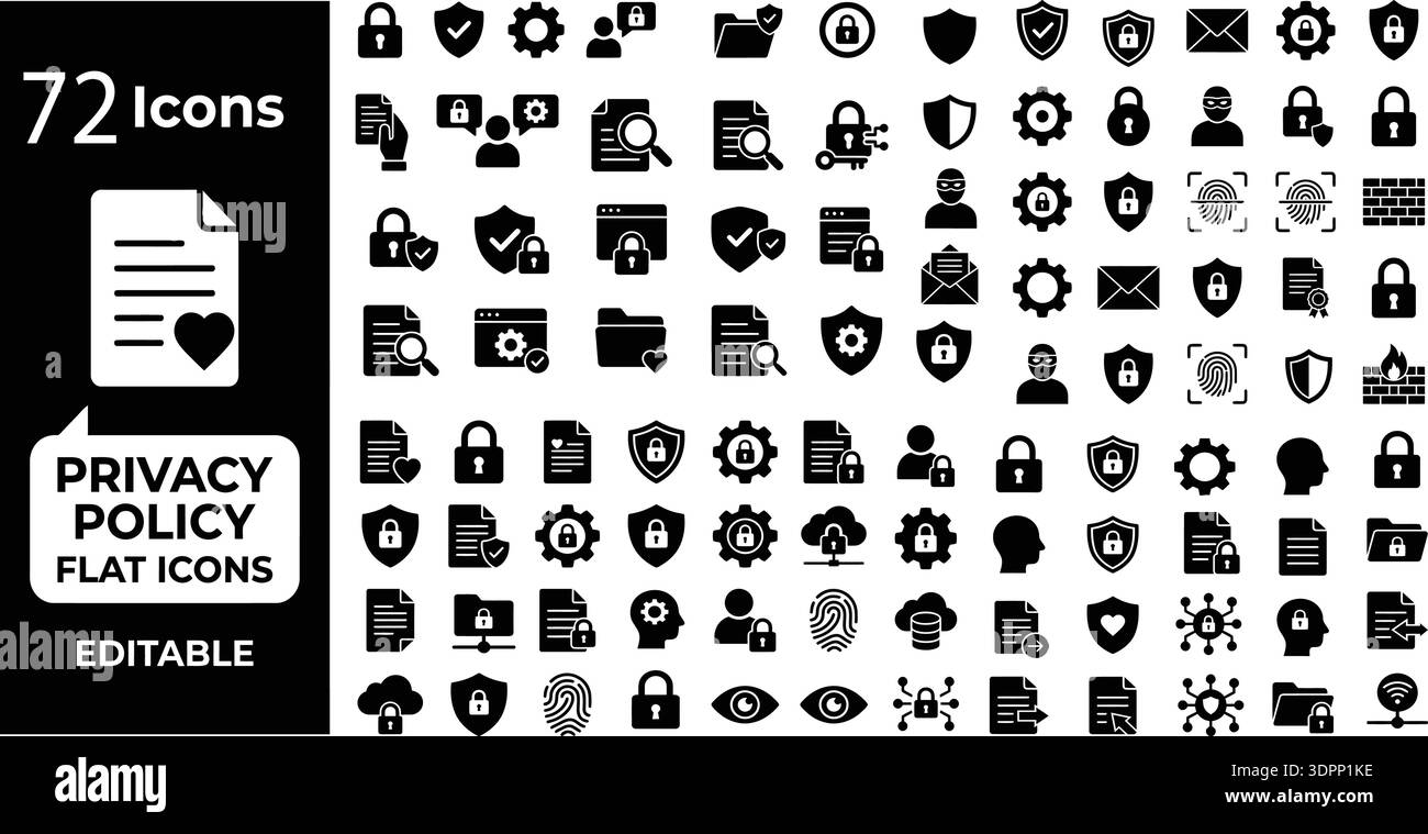 Privacy Policy and Data Protection Flat Icon Set – Editable ...